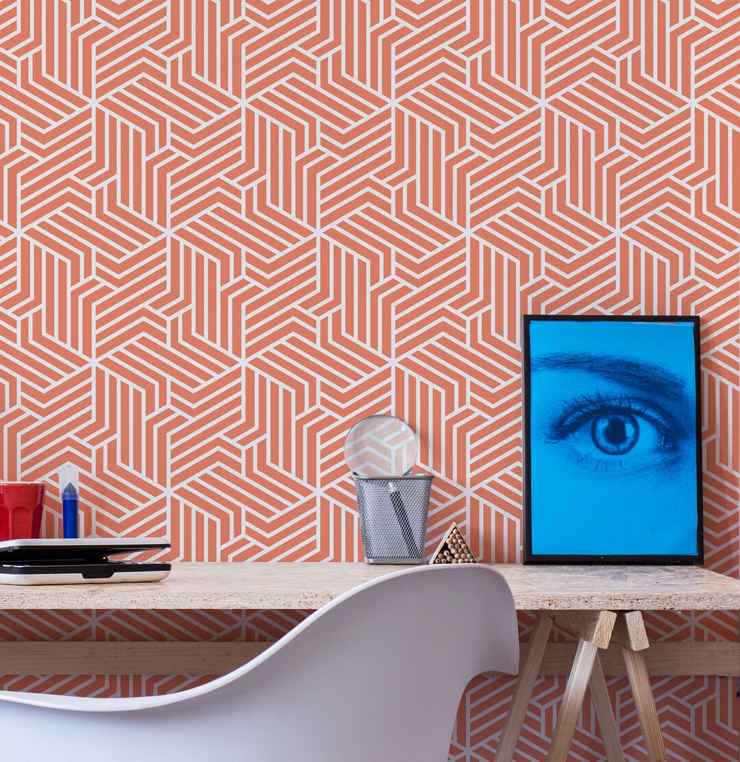 Orange Geometric Wallpaper, Repositionable Peel and Stick Wallpaper ...