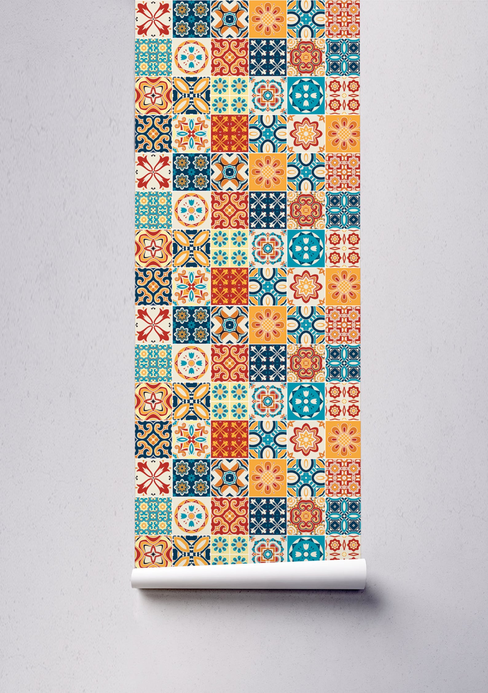 Colorful Moroccan Tile Wallpaper Repositionable Peel and | Etsy