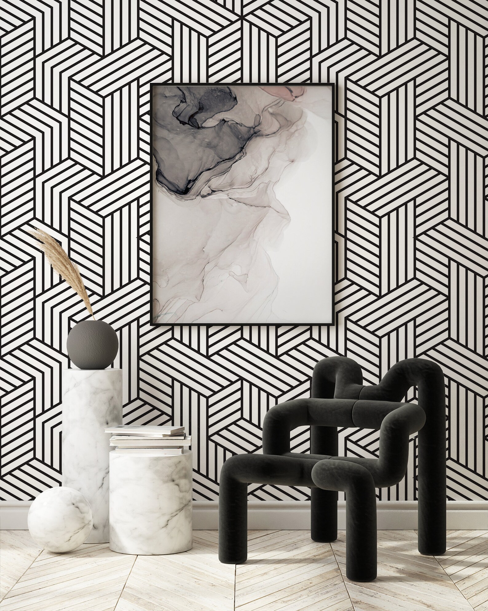 Black Lines Wallpaper Black and White Pattern Peel and Stick | Etsy
