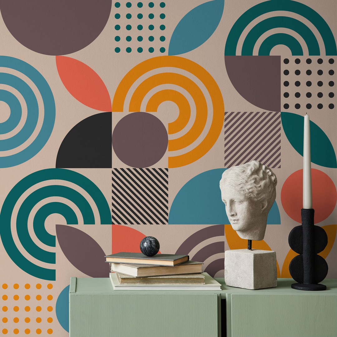 Retro Geometric Wallpaper, 1970s Wallpaper, Abstract Wallpaper, Peel ...