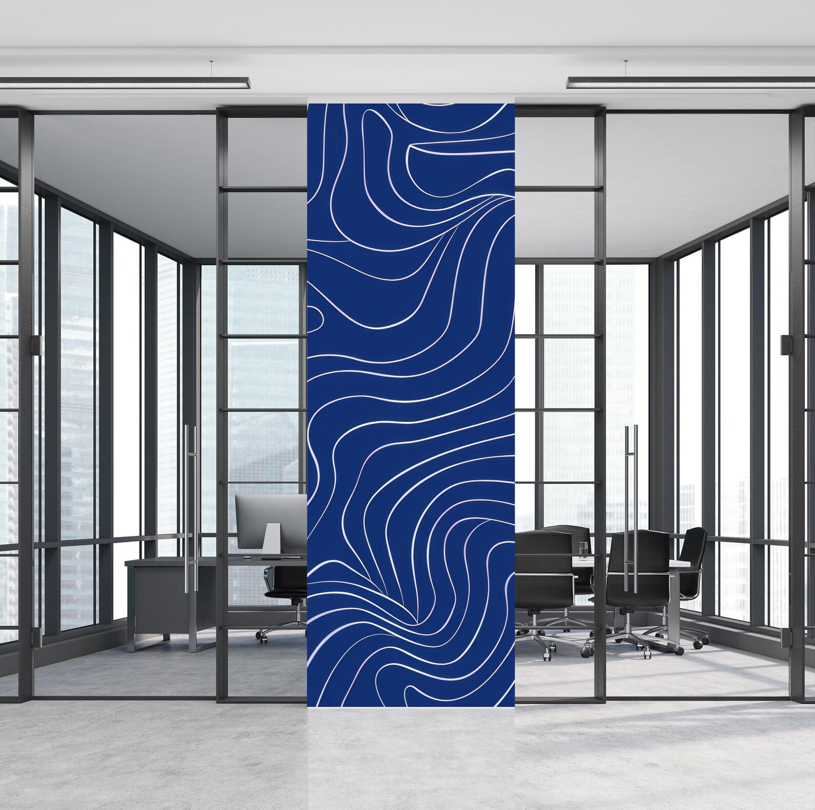 Abstarct Blue Wall Mural, Wavy Lines Wallpaper, Home Decor, Peel and ...