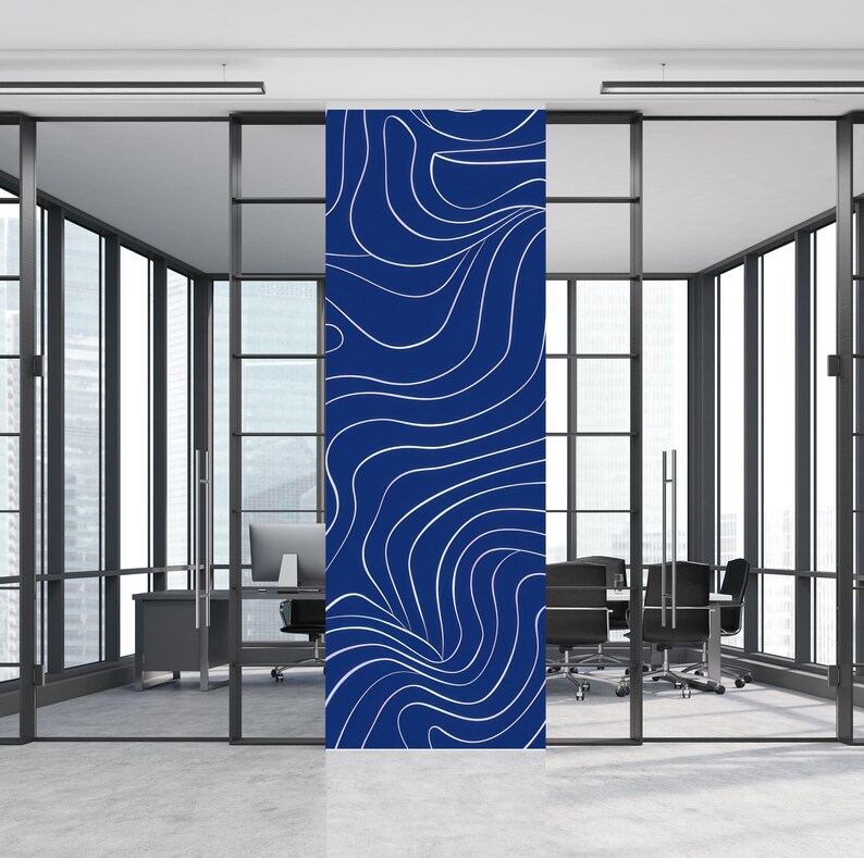 Abstarct Blue Wall Mural, Wavy Lines Wallpaper, Home Decor, Peel and ...