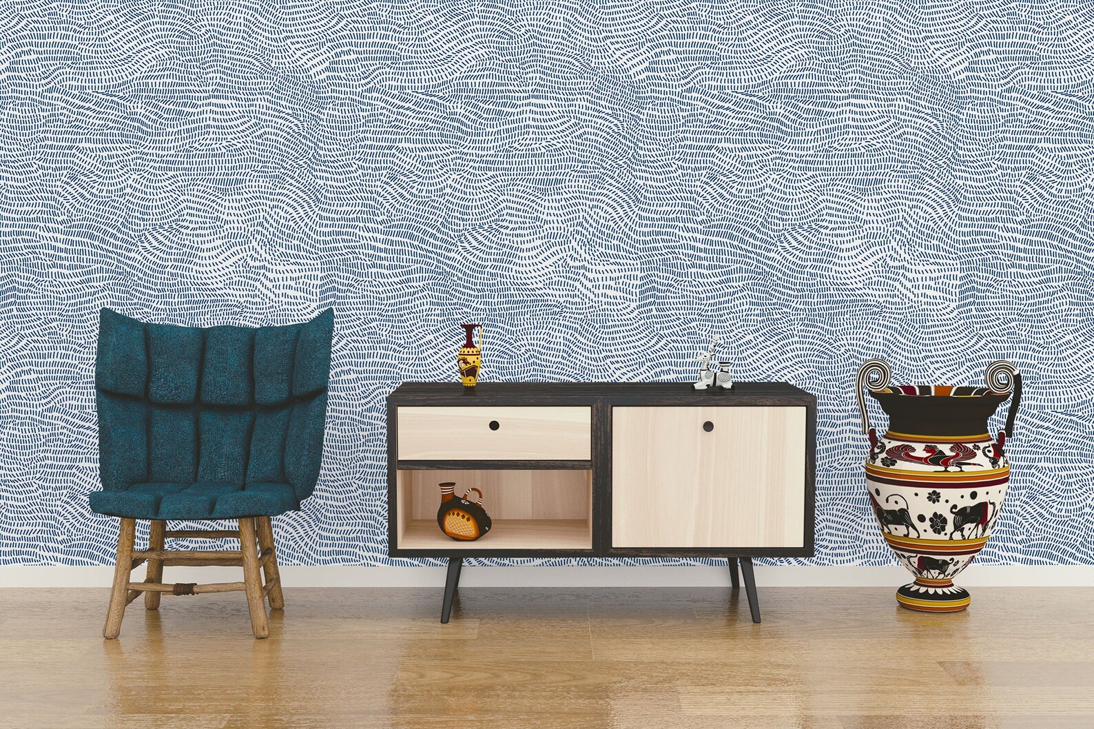 Abstract Self Adhesive Wallpaper Hand Drawn Pattern With Blue | Etsy