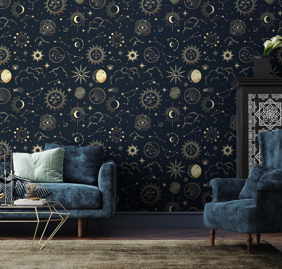 Dark Astrology Wallpaper, Celestial Wallpaper, Esoteric Wallpaper, Peel ...