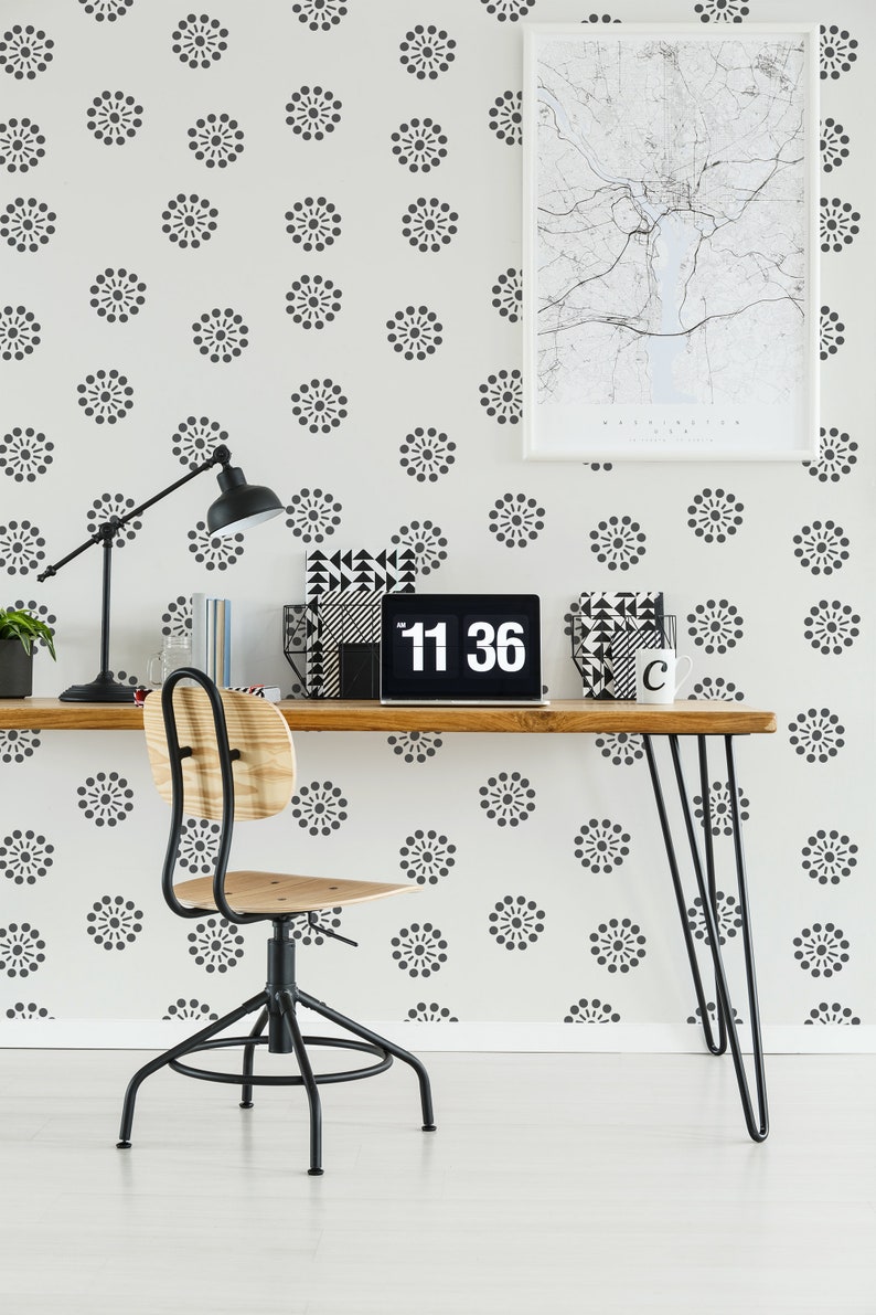 Minimalistic Wallpaper With Floral Pattern Peel and Stick | Etsy