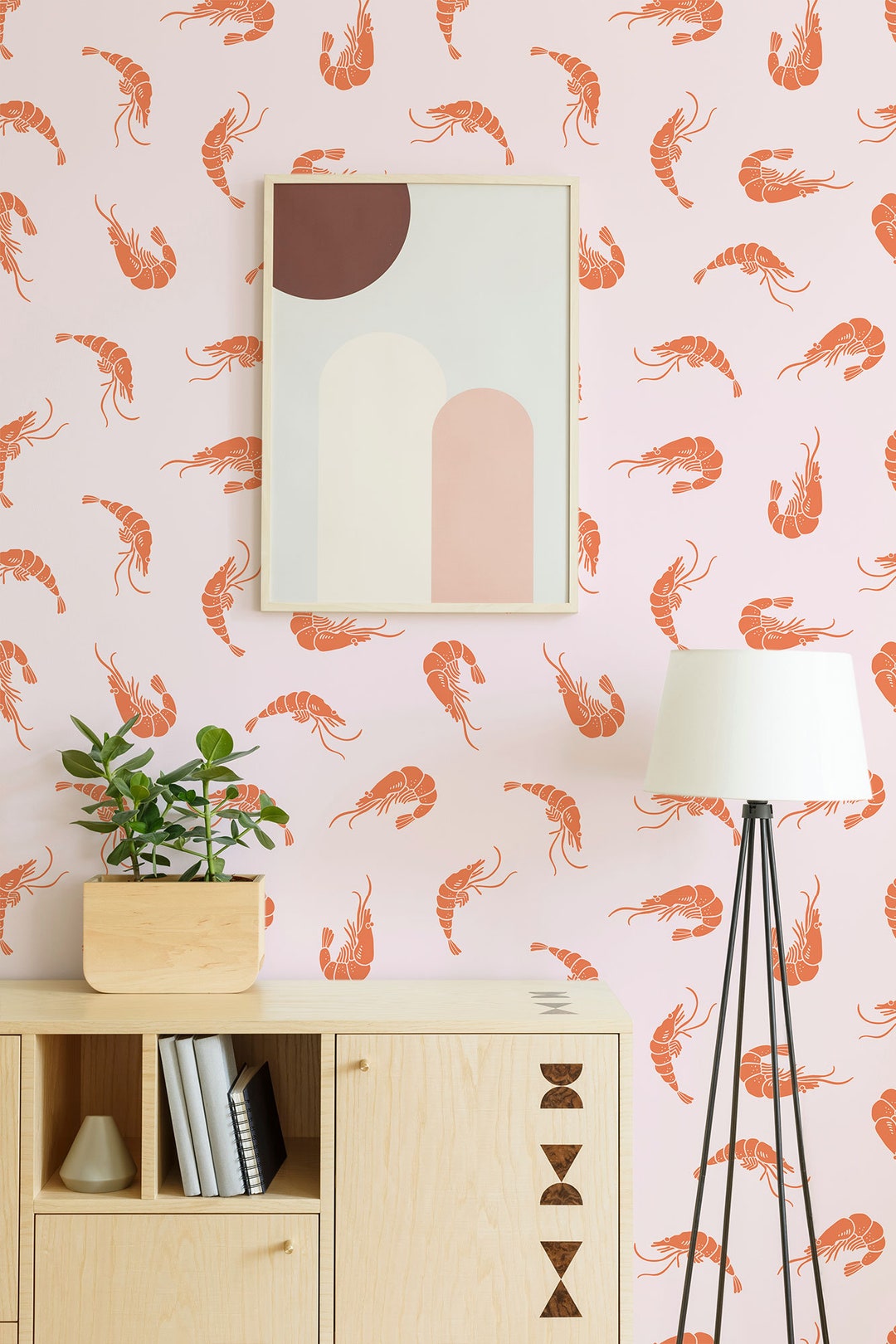 Shrimps Wallpaper, Sea Life Pattern, Peel and Stick, Temporary ...