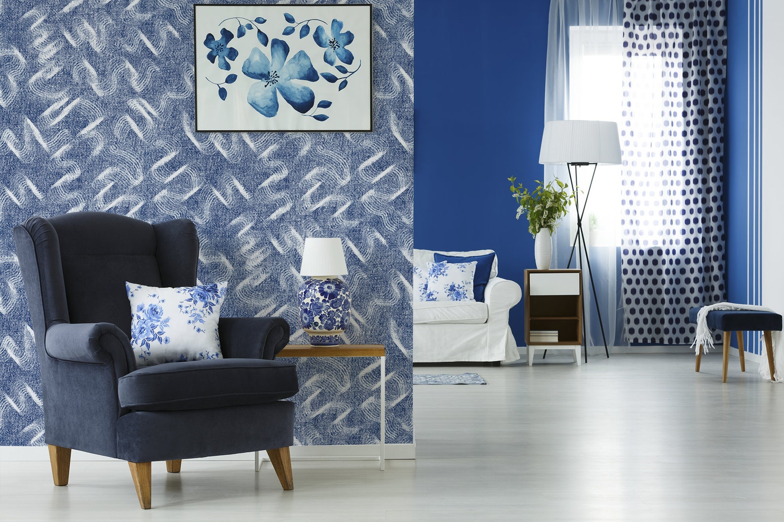 Abstract Self Adhesive Wallpaper, Hand Drawn Pattern With Blue Spots ...