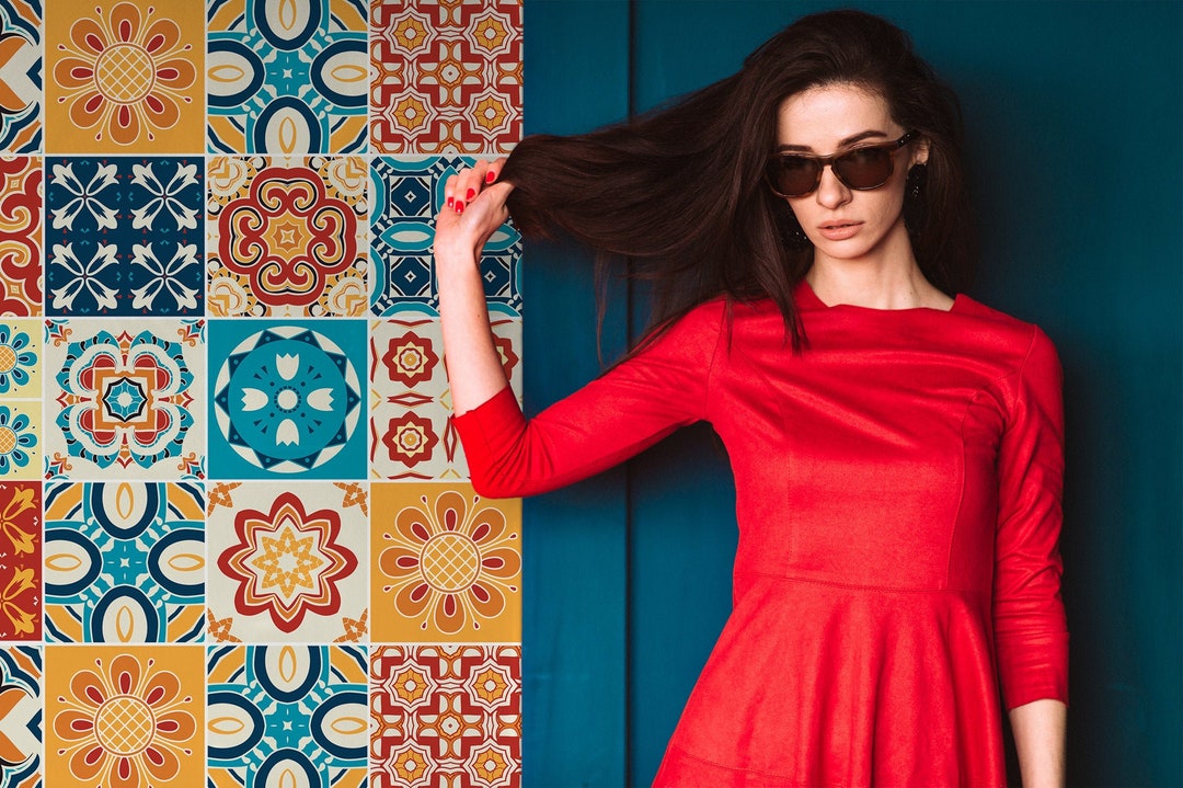 Colorful Moroccan Tile Wallpaper, Repositionable Peel and Stick ...