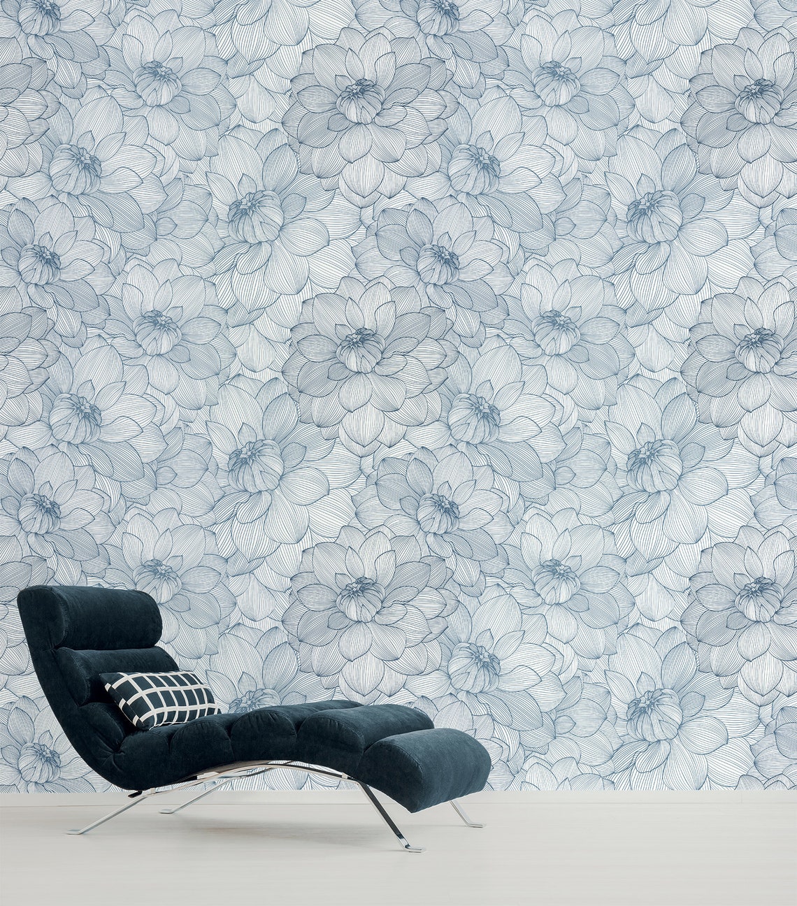 Peel and Stick Wallpaper With Linear Flowers, Floral Wall Mural ...