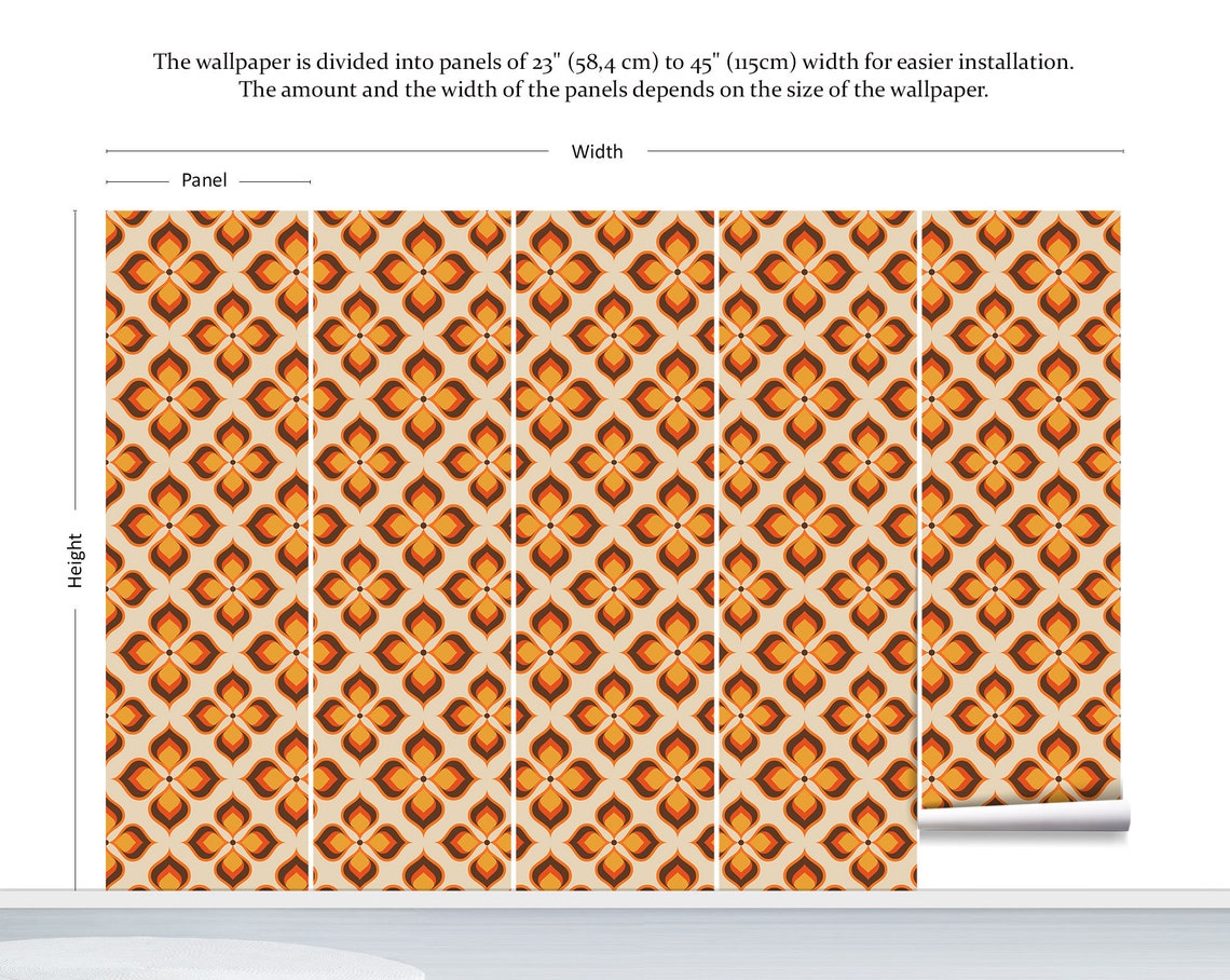 Retro Geometric Wallpaper, 70s Wallpaper, Mid-century Wallpaper, Peel ...