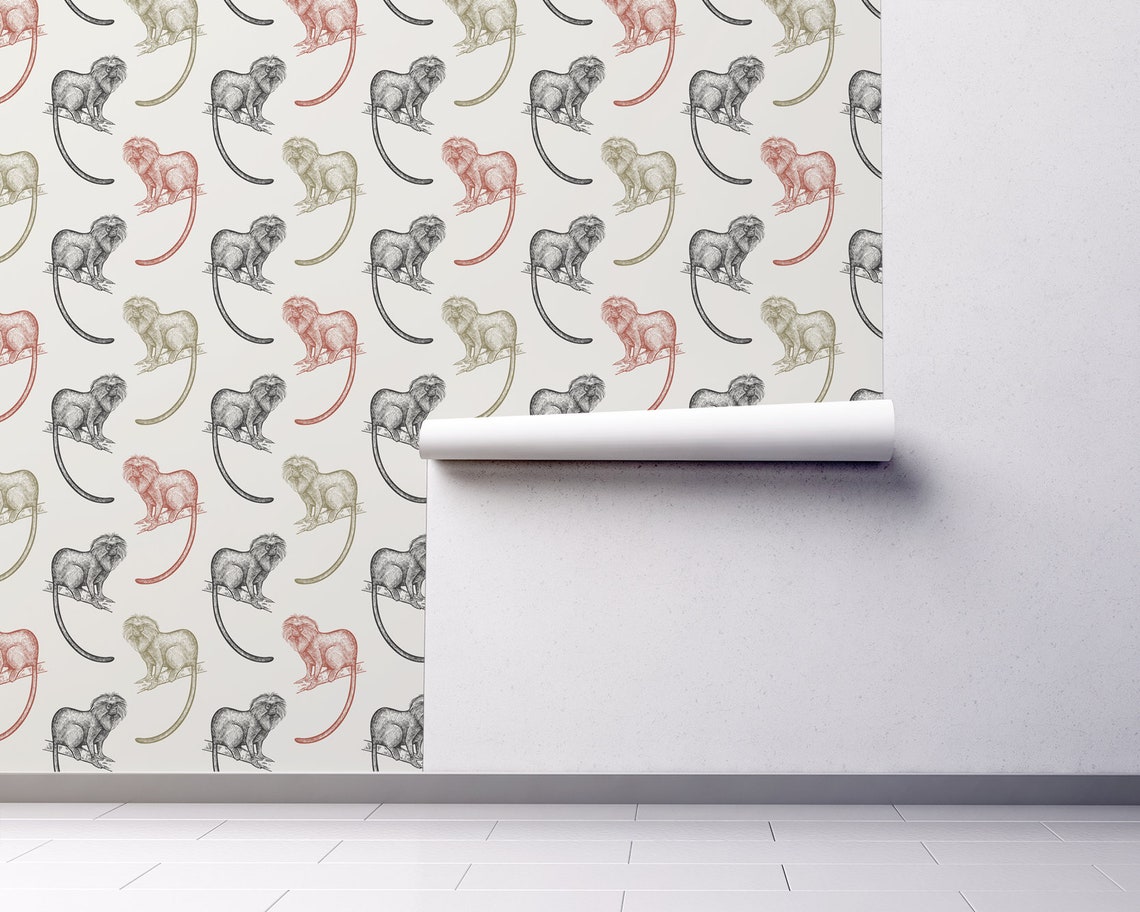 Monkey Wallpaper Self Adhesive Wallpaper Hand Drawn Pattern - Etsy