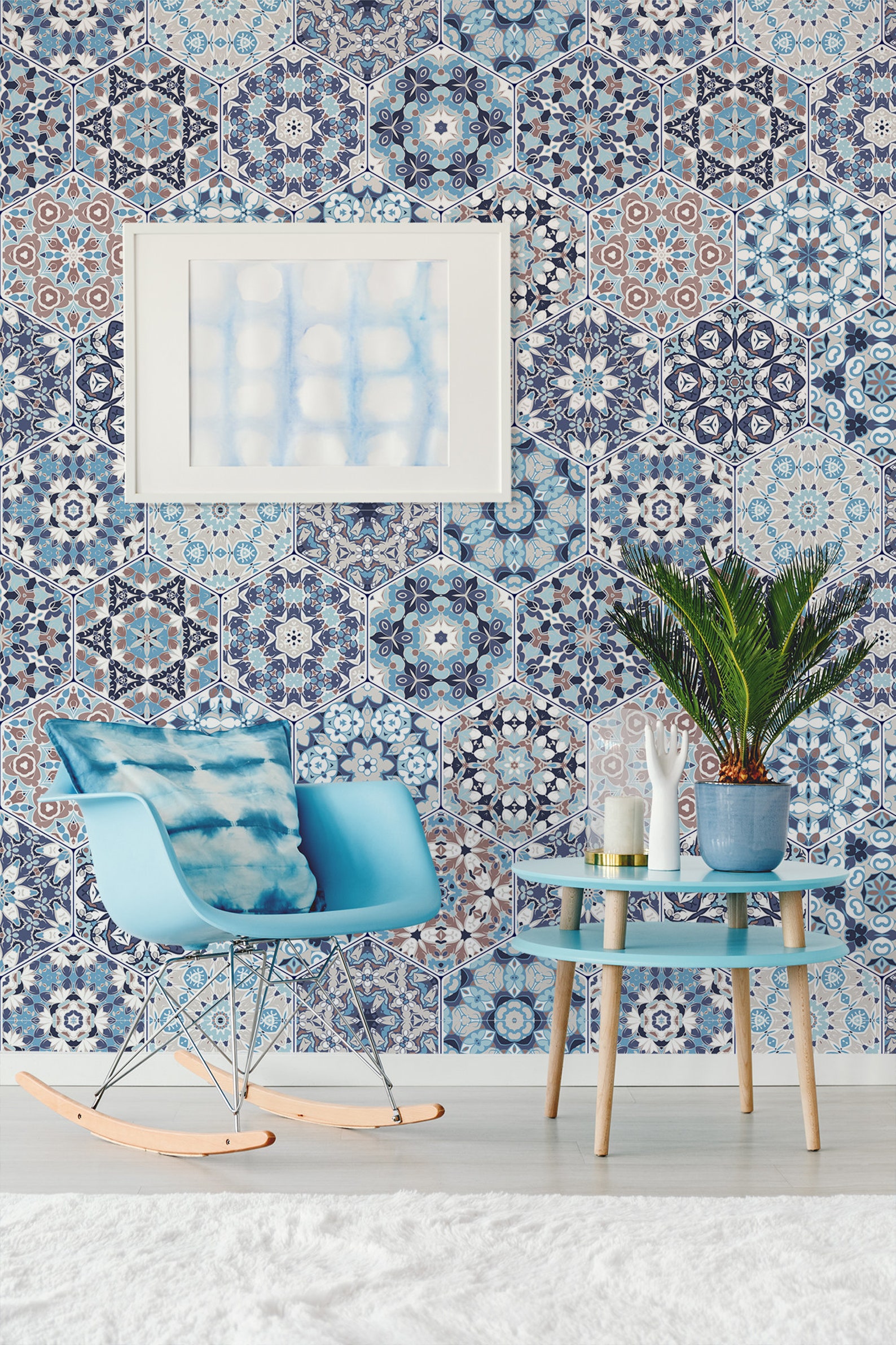 Moroccan Blue Tile Wallpaper, Removable Peel and Stick Wallpaper ...