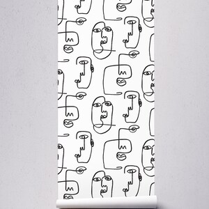 Women Face Line Art Wallpaper, Repositionable Peel and Stick Wallpaper ...