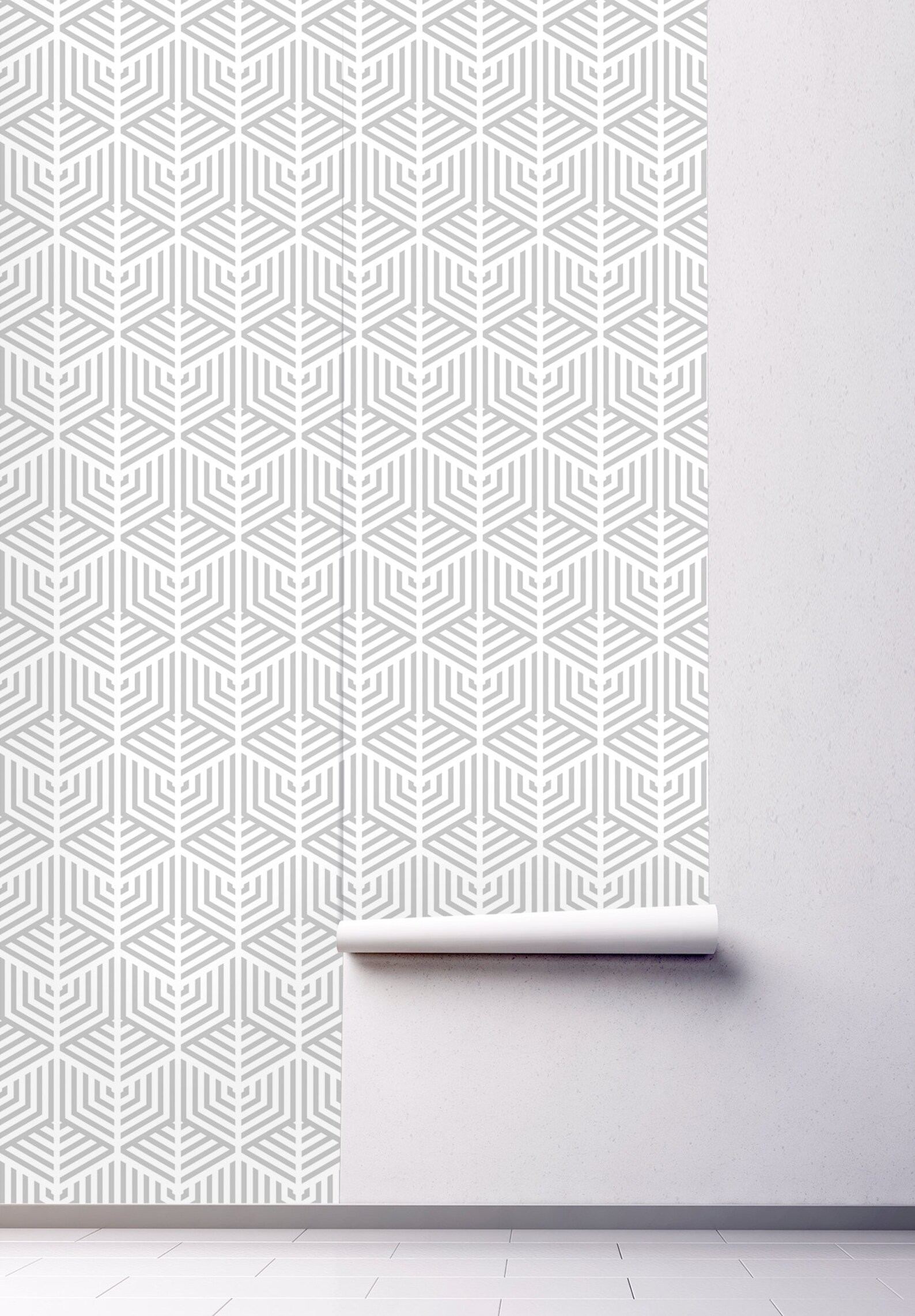 Geometric Wallpaper With Gray Pattern Peel and Stick Wall | Etsy