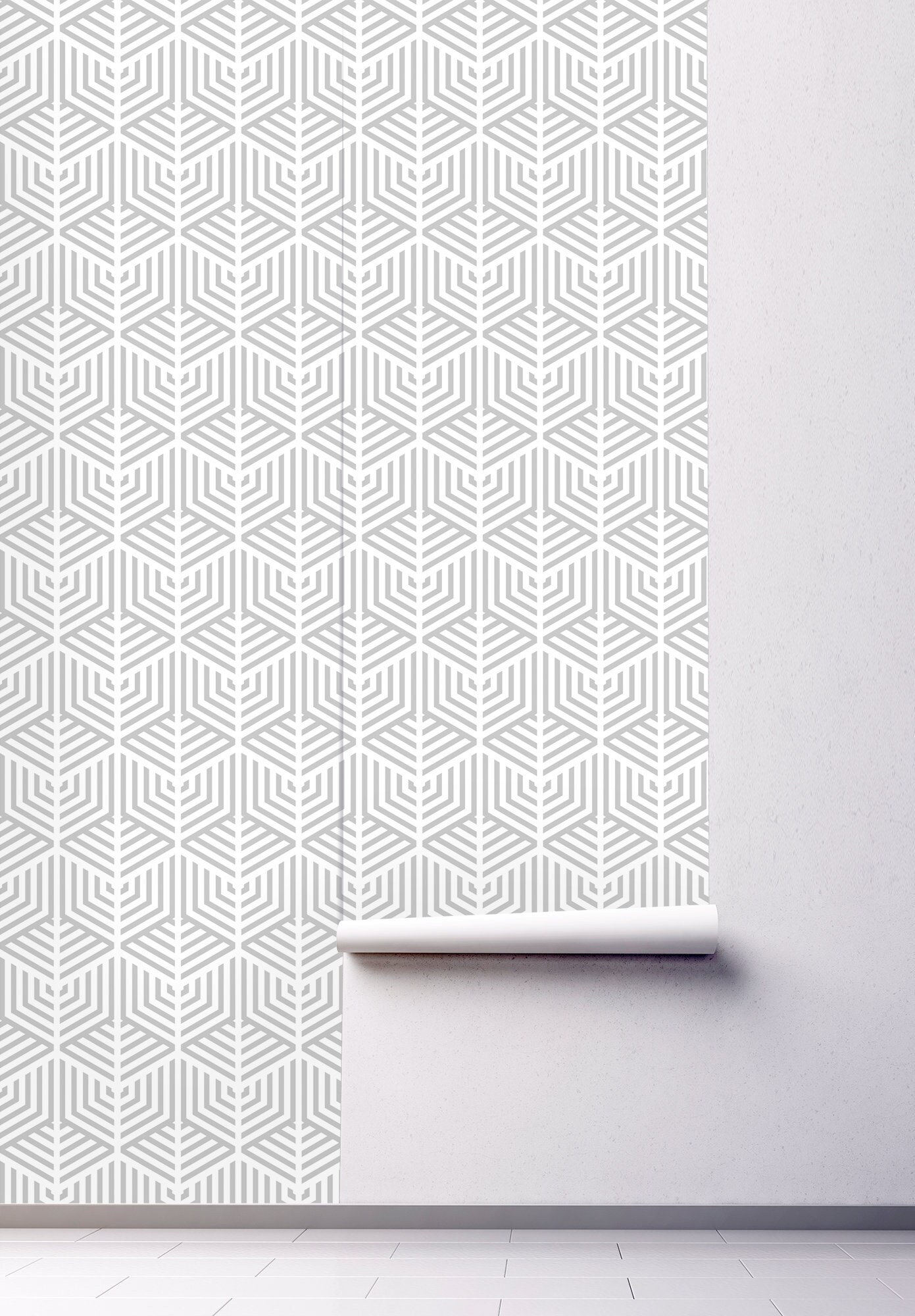 Geometric Wallpaper With Gray Pattern, Peel and Stick Wall Mural, Black ...