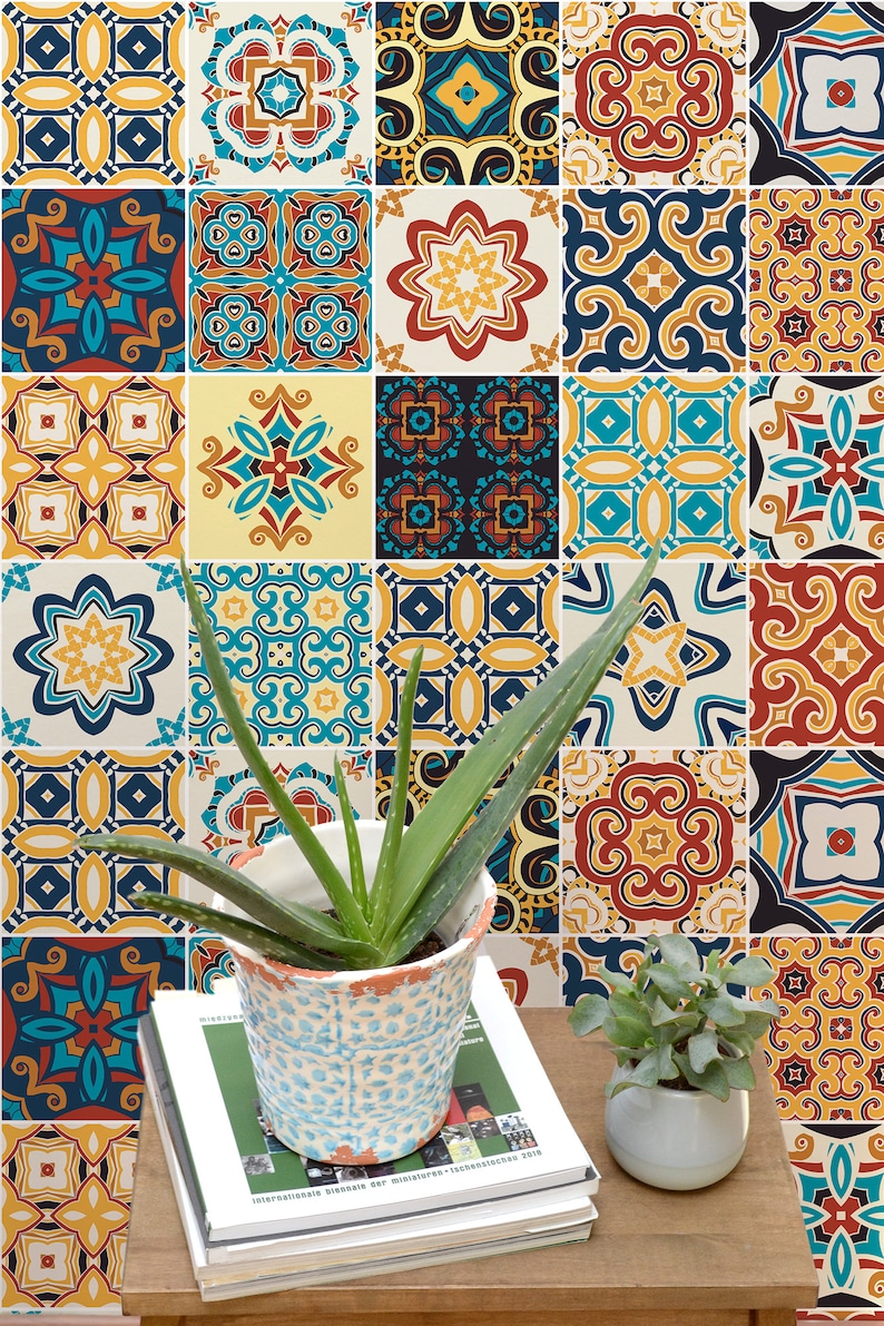 Multi-colored Moroccan Tile Wallpaper Repositionable Peel and - Etsy