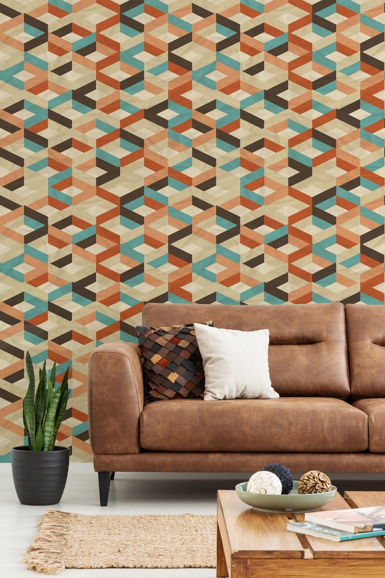 Retro removable wallpaper self adhesive wall mural geometric | Etsy