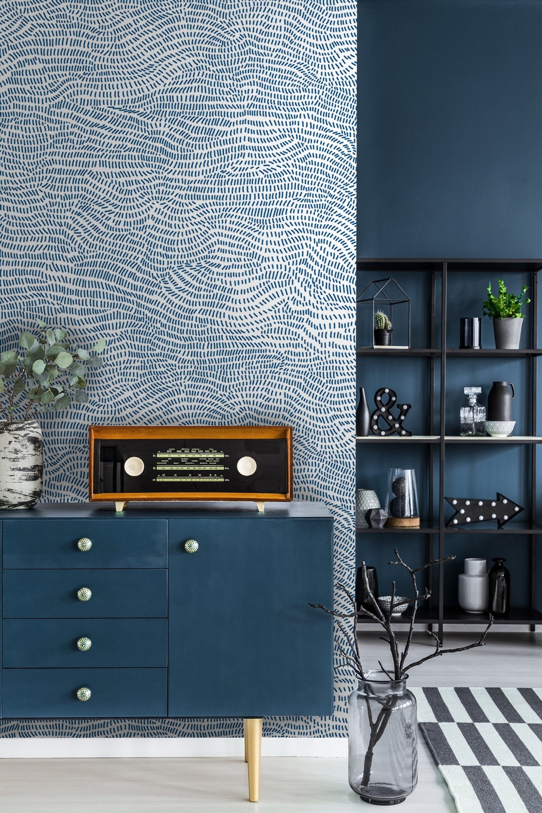 Abstract Self Adhesive Wallpaper Hand Drawn Pattern With Blue - Etsy