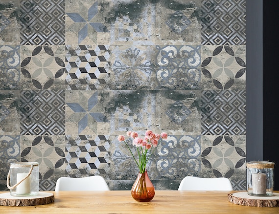 Geometric Moroccan Tile Wallpaper Repositionable Peel and | Etsy