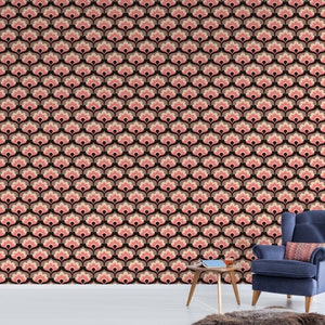Geometric Vintage Wallpaper With Red Pattern, Peel and Stick Abstract ...