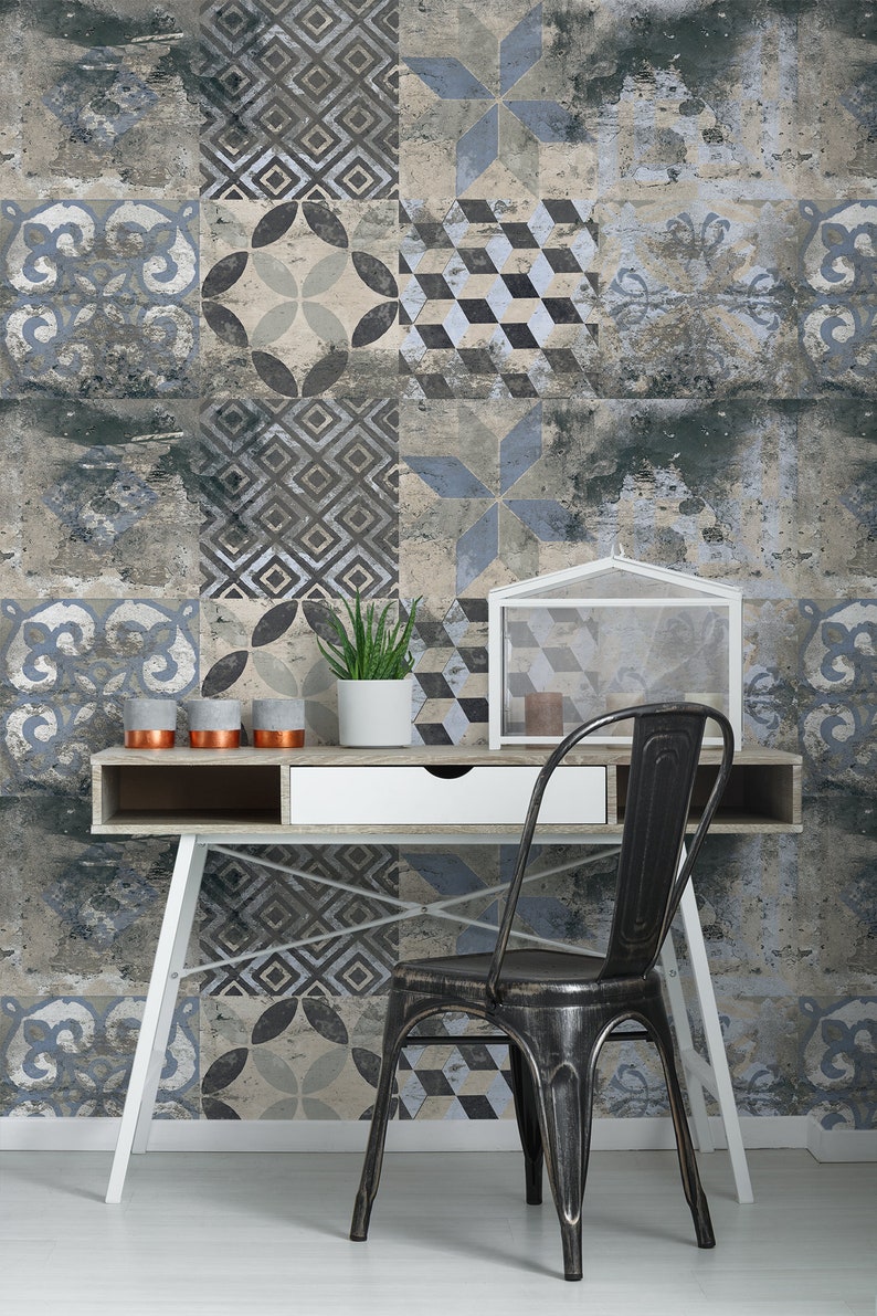 Geometric Moroccan Tile Wallpaper Repositionable Peel and - Etsy