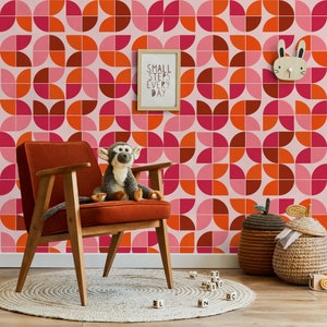 Red Retro Geometric Wallpaper, Abstract Pattern, Peel and Stick ...