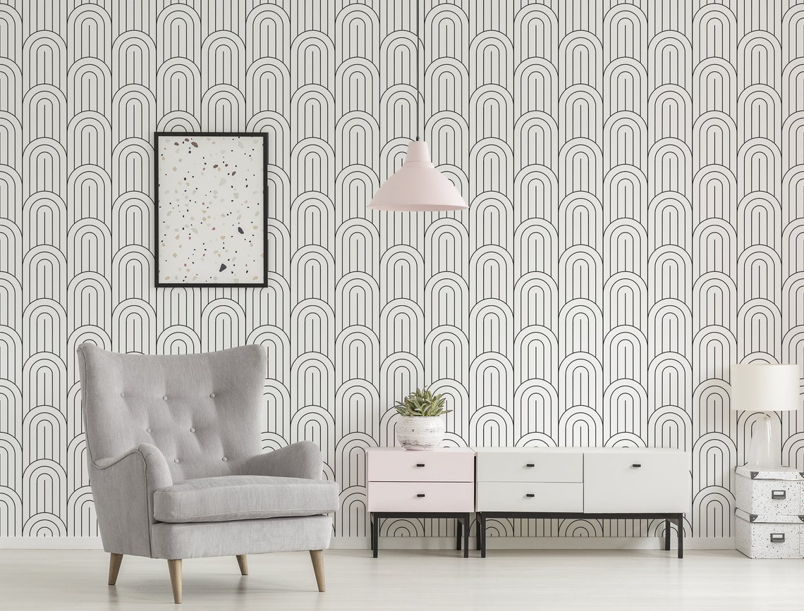 Geometric Wallpaper With Art Deco Pattern Peel and Stick Wall | Etsy