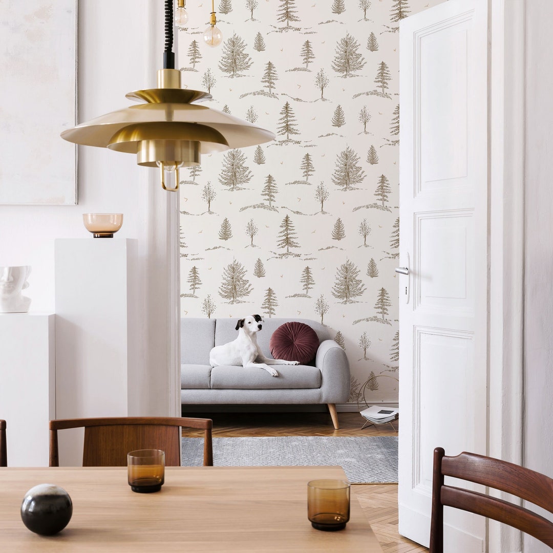 Forest Wallpaper With Tree Pattern, Botanical Wallpaper, Peel and Stick ...