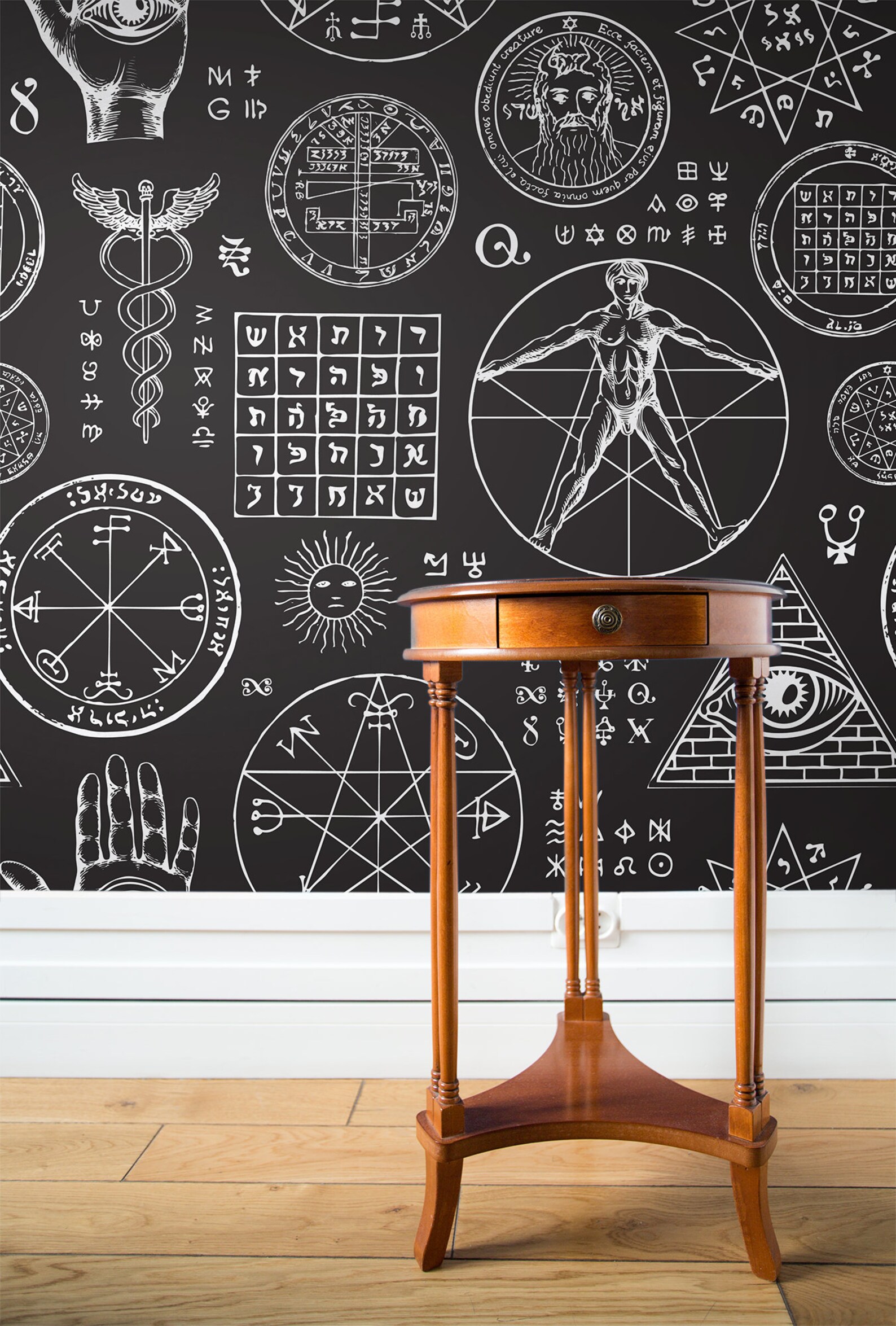 Esoteric Wallpaper, Astrology Symbols, Vitruvian Man, Wall Mural, Peel ...