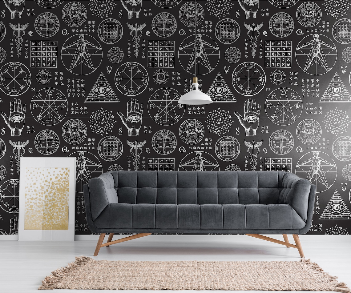 Esoteric Wallpaper, Astrology Symbols, Vitruvian Man, Wall Mural, Peel ...