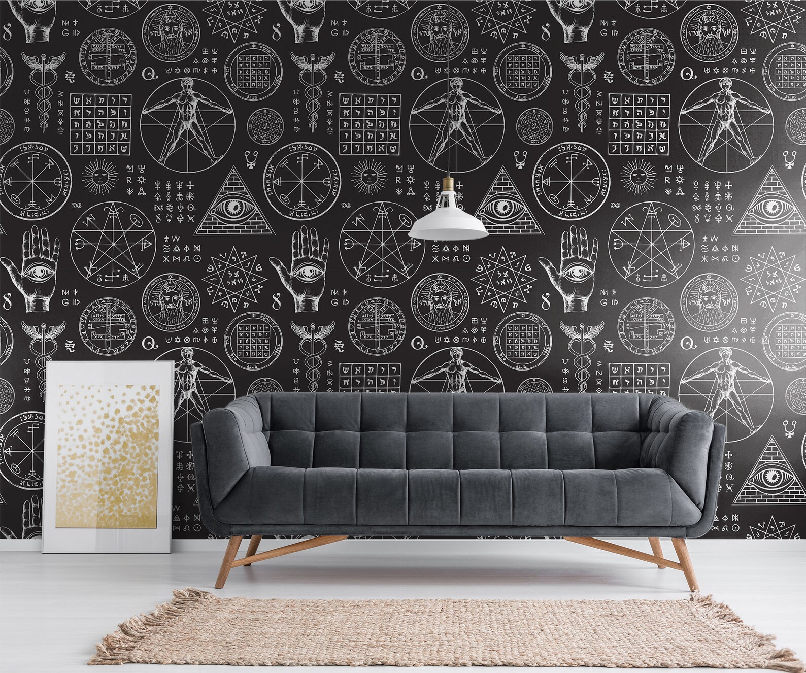 Esoteric Wallpaper, Astrology Symbols, Vitruvian Man, Wall Mural, Peel ...