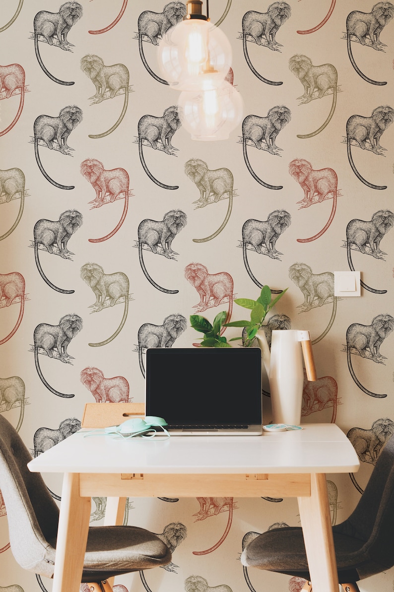 Monkey Wallpaper Self Adhesive Wallpaper Hand Drawn Pattern - Etsy
