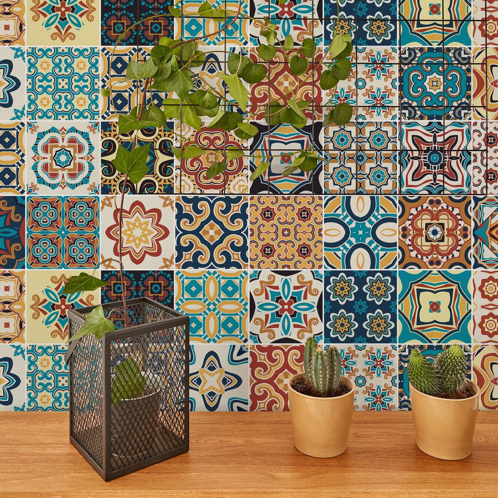Multi-colored Moroccan Tile Wallpaper Repositionable Peel and | Etsy