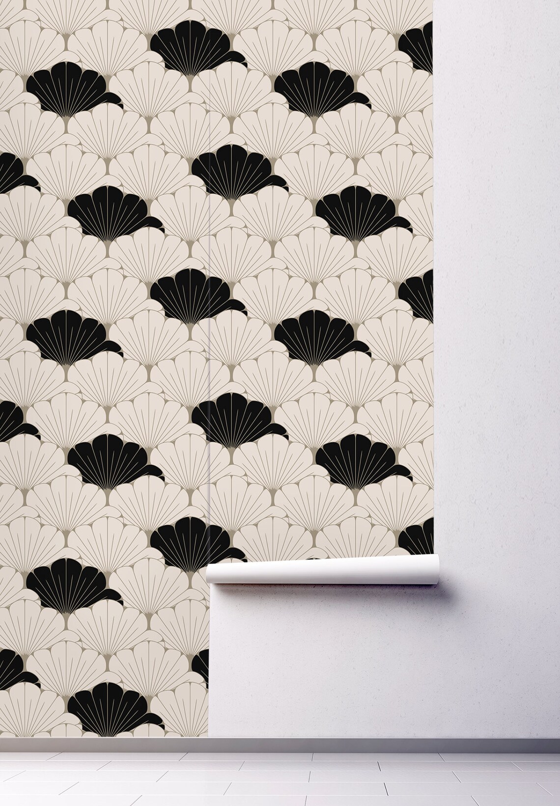 Art Deco Wall Mural With Shell Ornament Peel and Stick | Etsy