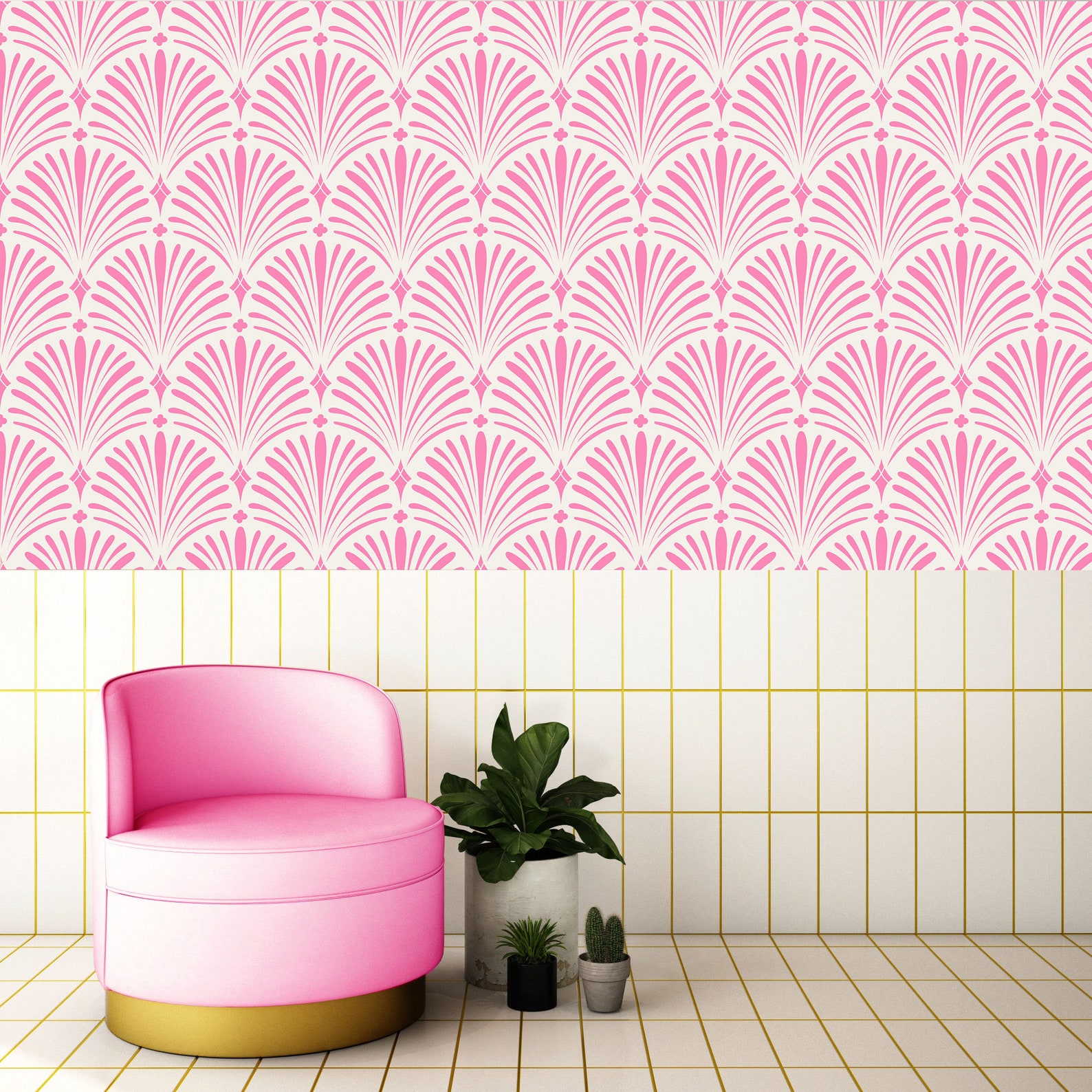 Pink Art Deco Pattern Wallpaper Repositionable Peel and Stick - Etsy