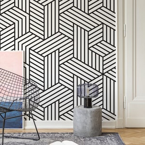 Black Lines Wallpaper, Black and White Pattern, Peel and Stick ...