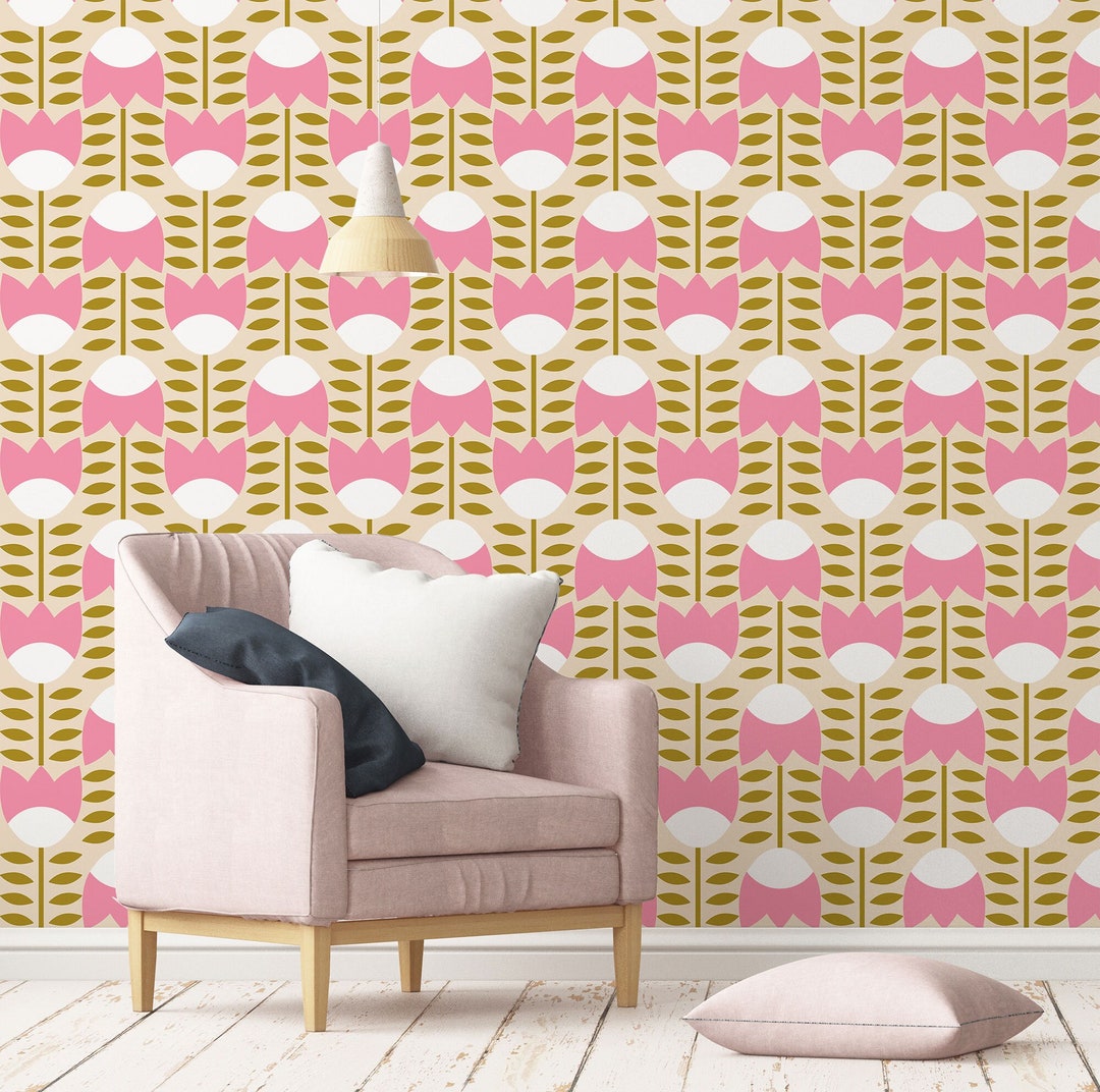 Retro Geometric Wallpaper, 70s Wallpaper, Mid-century Wallpaper, Peel ...
