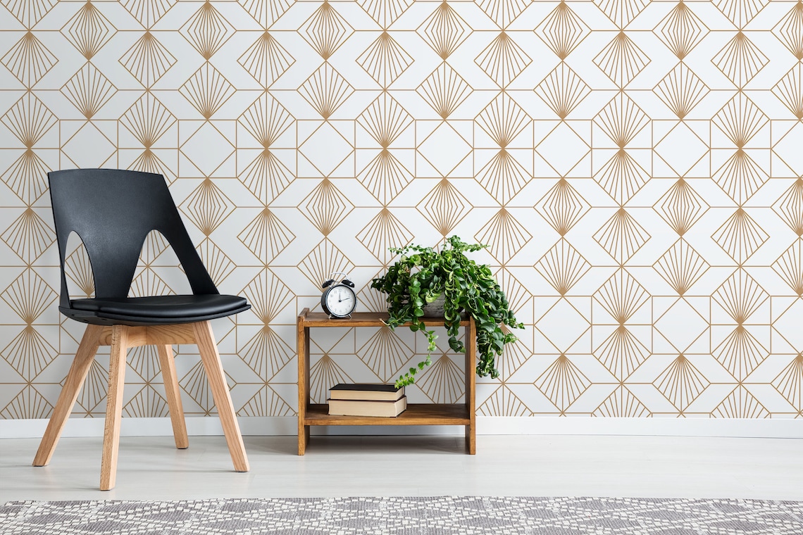 Art Deco Geometric Wallpaper Peel and Stick Removable Wall | Etsy