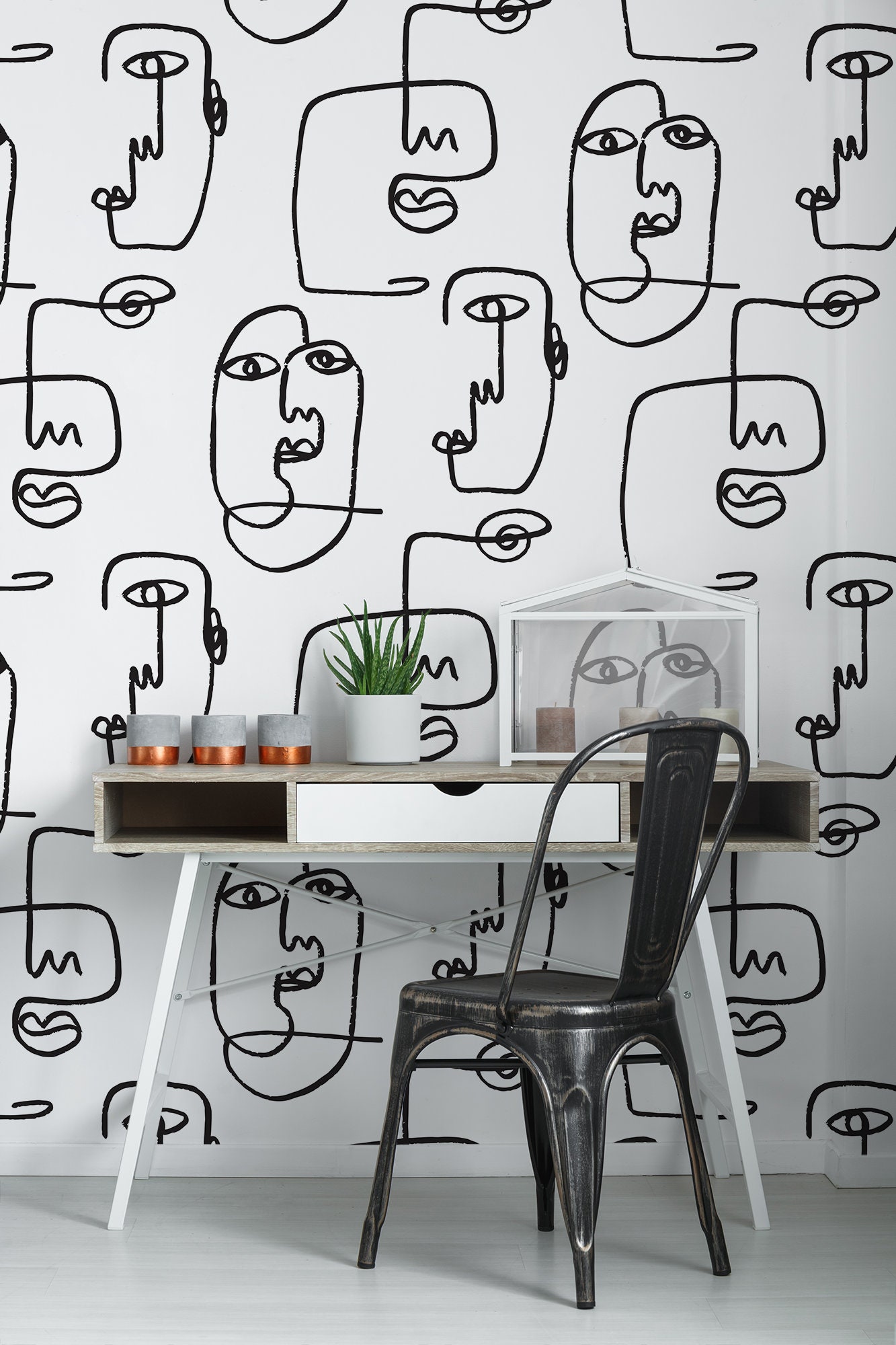 Women Face Line Art Wallpaper Repositionable Peel and Stick | Etsy