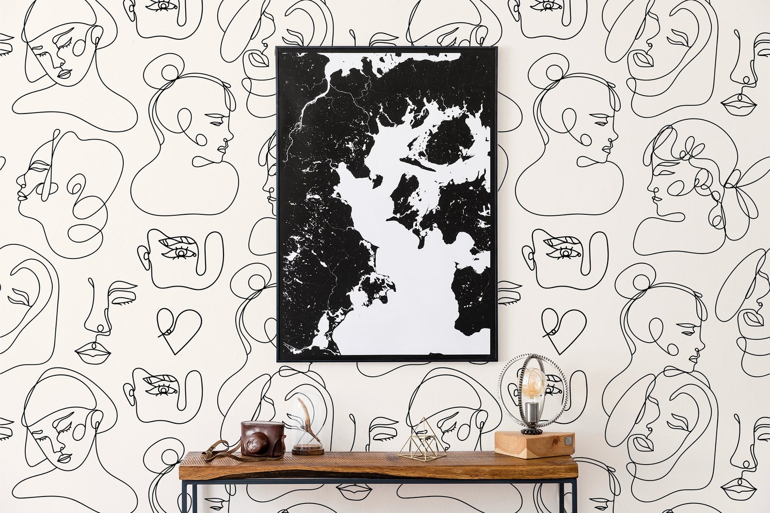 Female Face Line Art Wallpaper Repositionable Peel and Stick - Etsy