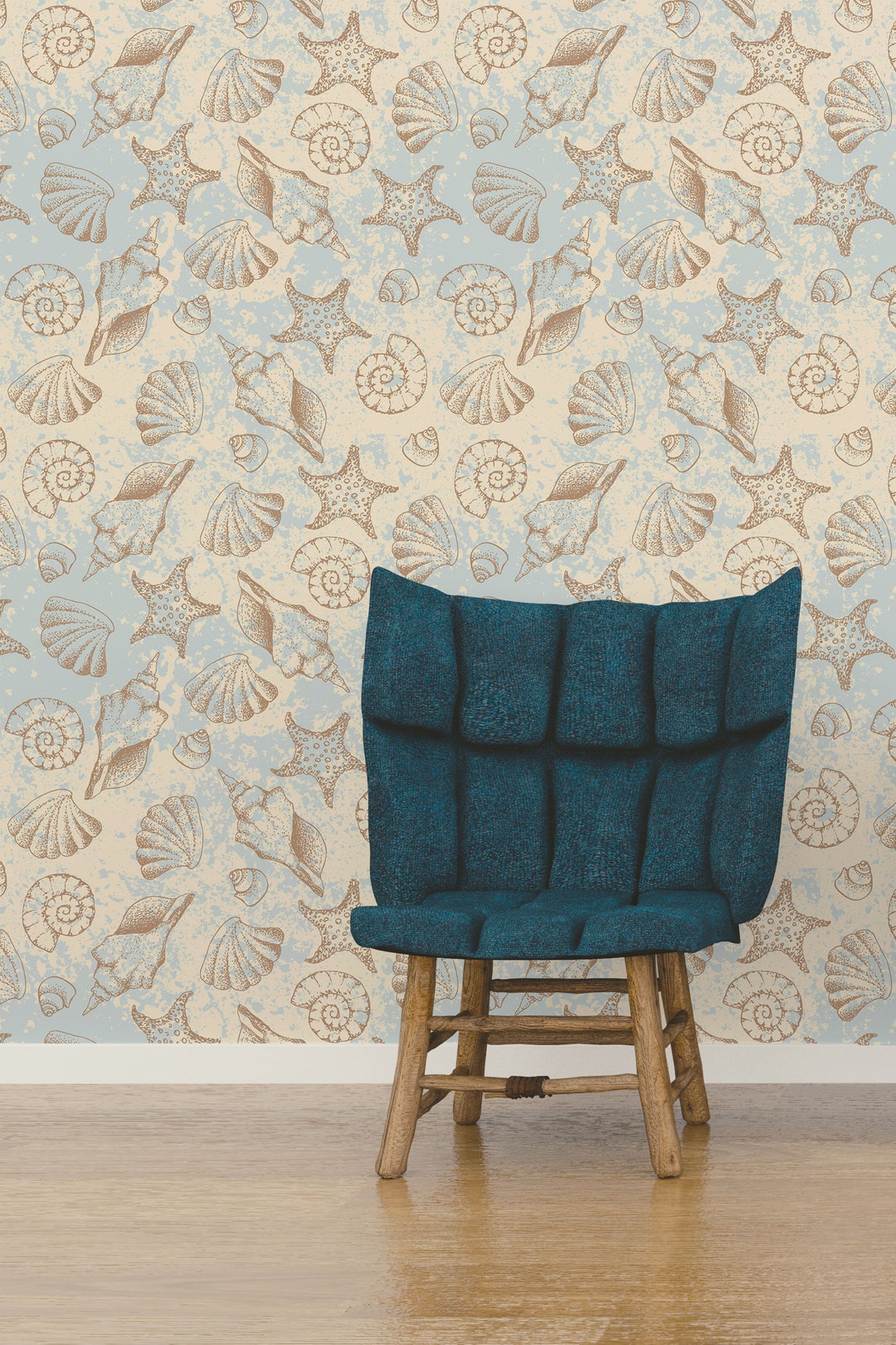 Shell and Starfish Wallpaper, Removable Wallpaper, Hand Drawn Marine ...