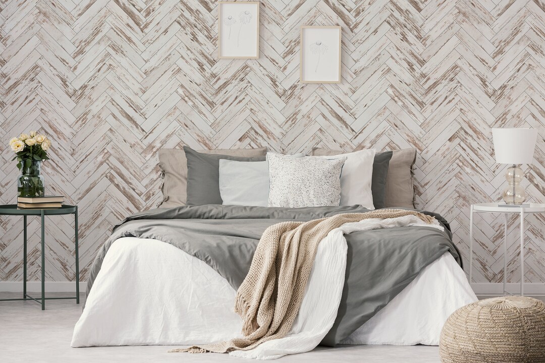 Wooden Herringbone Wallpaper, Removable Wall Mural, Rustic Wood Pattern ...