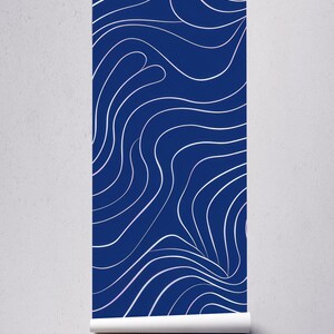 Abstarct Blue Wall Mural, Wavy Lines Wallpaper, Home Decor, Peel and ...