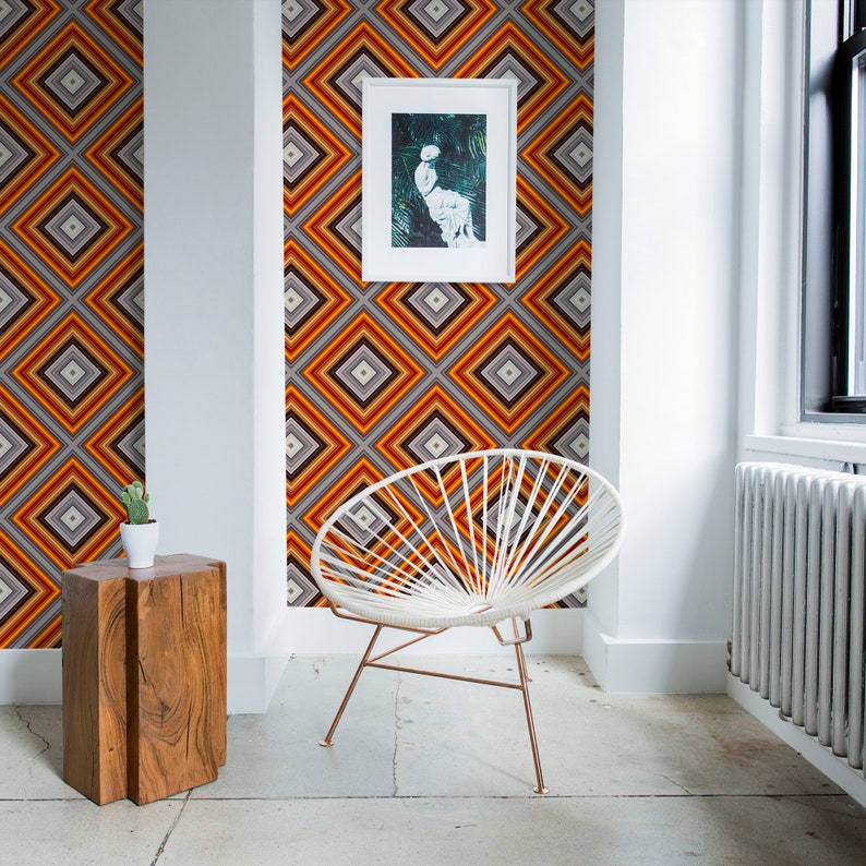 Retro Wallpaper With Geometric Pattern Peel and Stick Wall - Etsy
