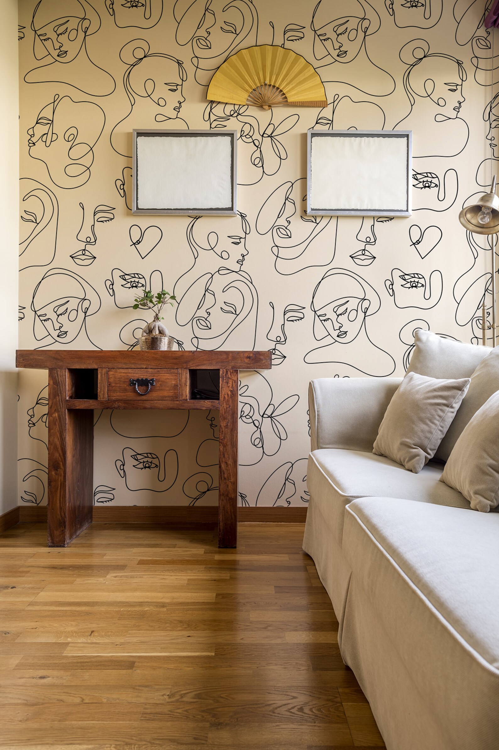 Female Face Line Art Wallpaper Repositionable Peel and Stick - Etsy