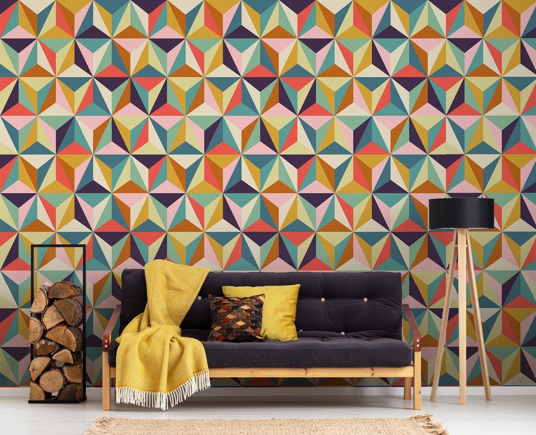 Colorful Geometric Triangle Wallpaper, Repositionable, Peel and Stick ...