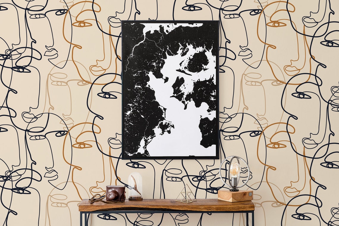 Minimalist Face Line Art Wallpaper Repositionable Peel and | Etsy