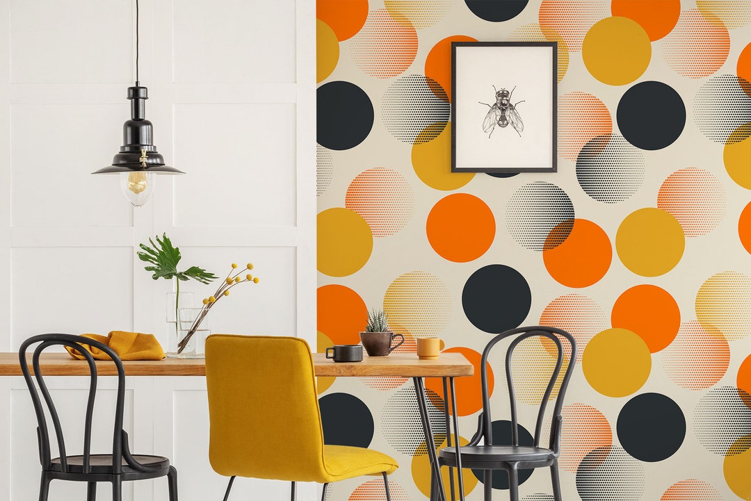 Retro Geometric Wallpaper, 1970s Wallpaper, Abstract Dots Wallpaper ...