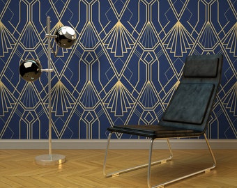 Blue Art Deco Wallpaper - Etsy