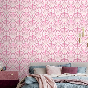 Pink Art Deco Pattern Wallpaper, Repositionable Peel and Stick ...
